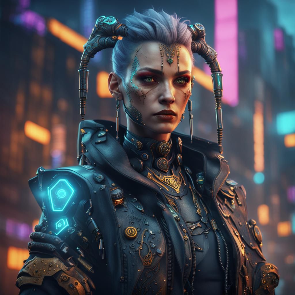 Beautiful female Cyberpunk warlock with implants close - AI Generated ...