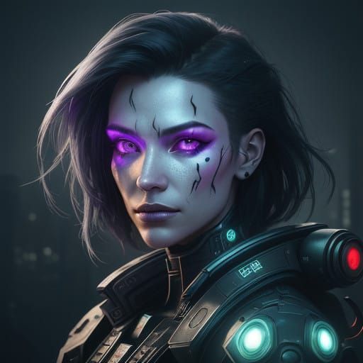 The Void-Shattered - Cyberpunk Siren Unveiled in Neon-Lit Sp...