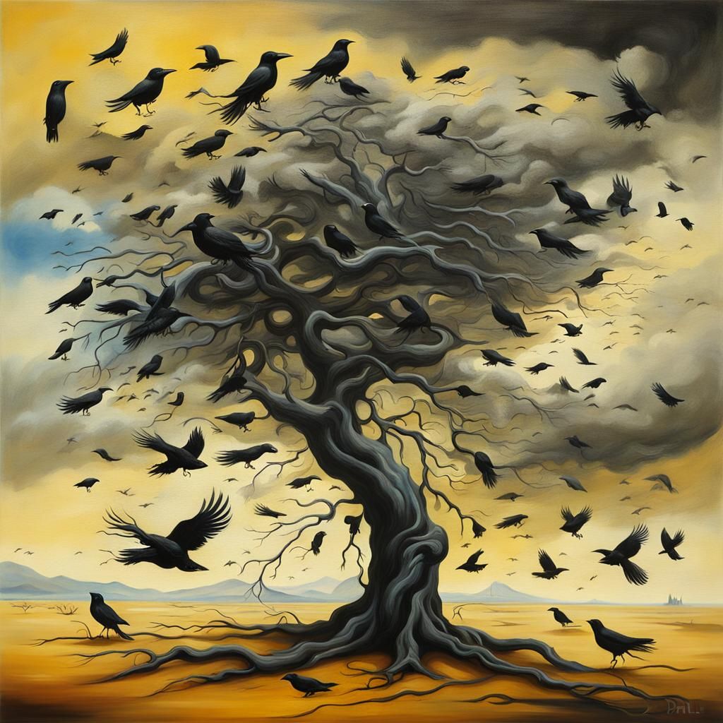 Windy storm tree filled with crows - AI Generated Artwork - NightCafe ...