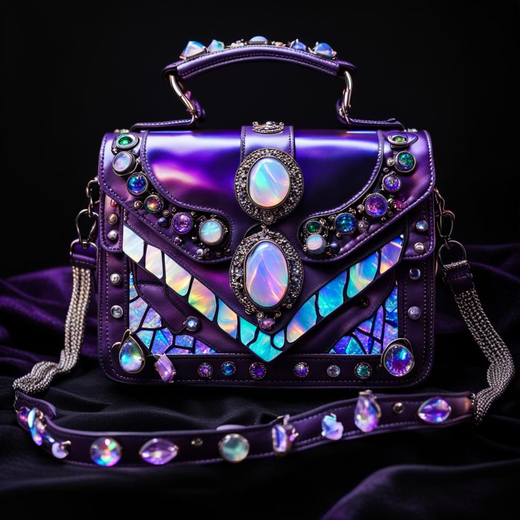 Ethereal purple holographic handbag with rainbow moonstones accents ...