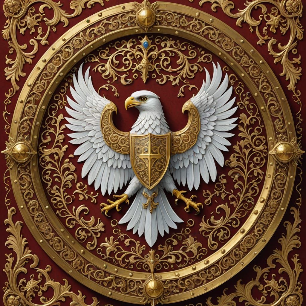 Medieval Shield with White Falcon Heraldry in Goth... - AI Art