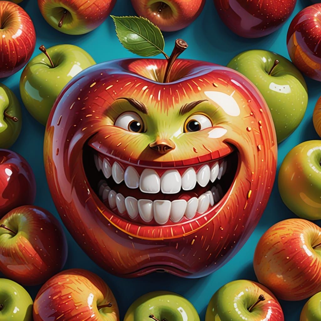 Smiling Apple. Comical teeth - Whimsical Cartoon Apple with ...