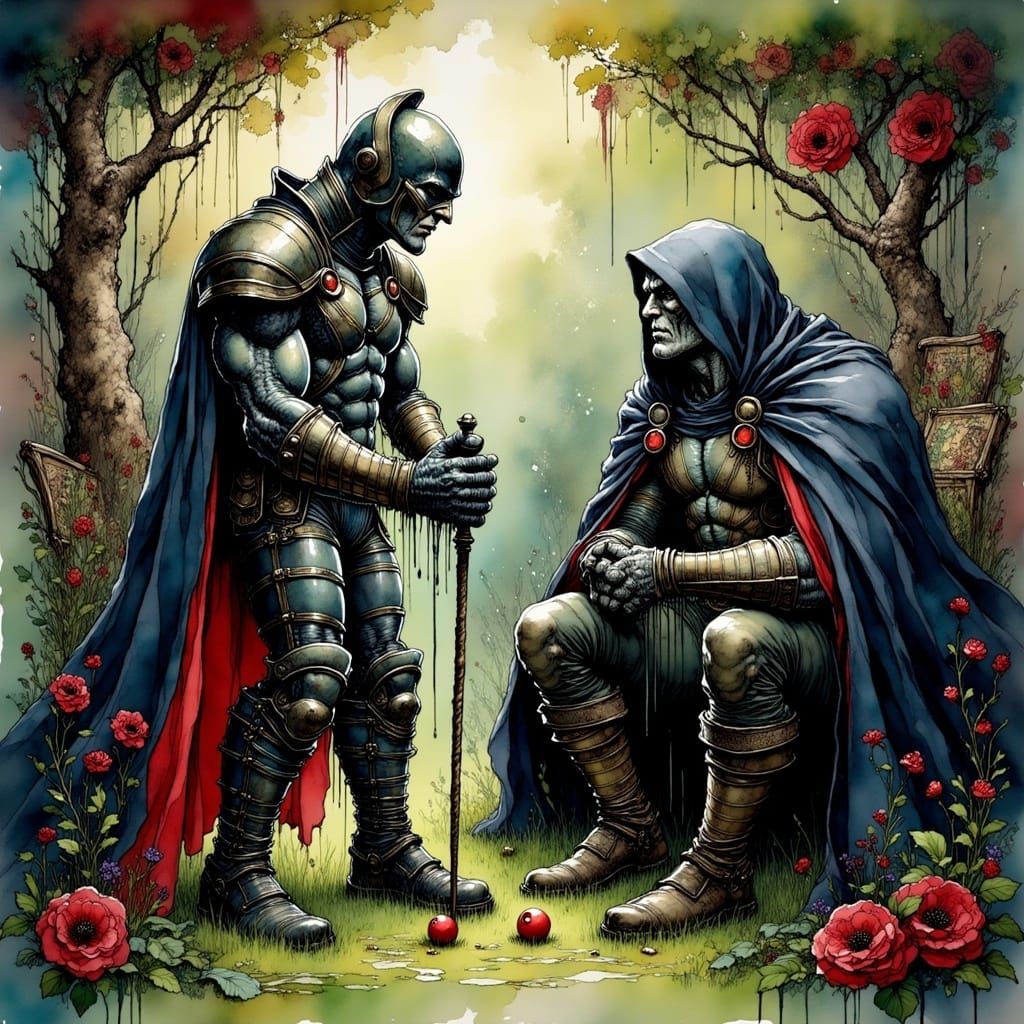 Supervillains Clash on a Haunted Lawn in Dark Croq... - AI Art