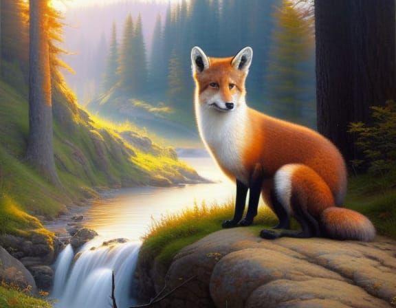 A stunningly realistic portrait painting of a majestic fox; appearance ...