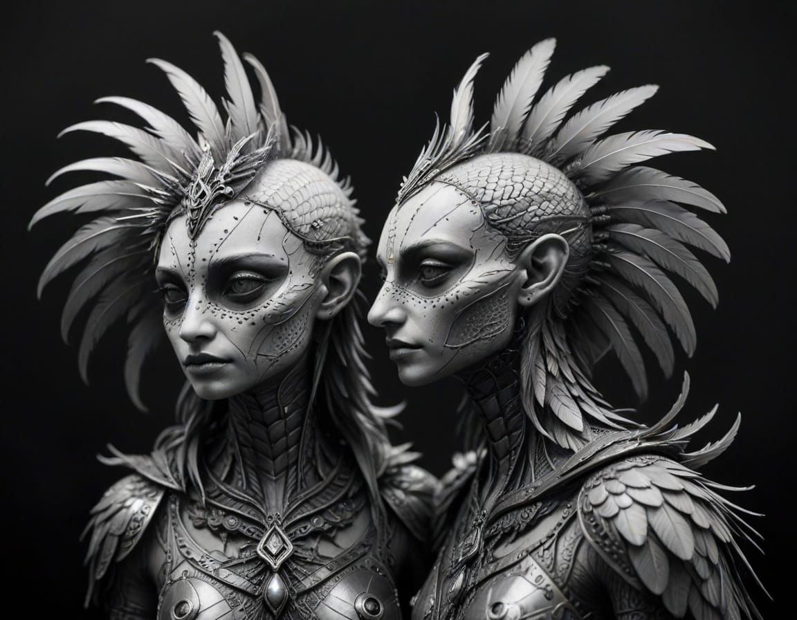 Mythical Two-Headed Creature with Aetherpunk Twist - AI Art