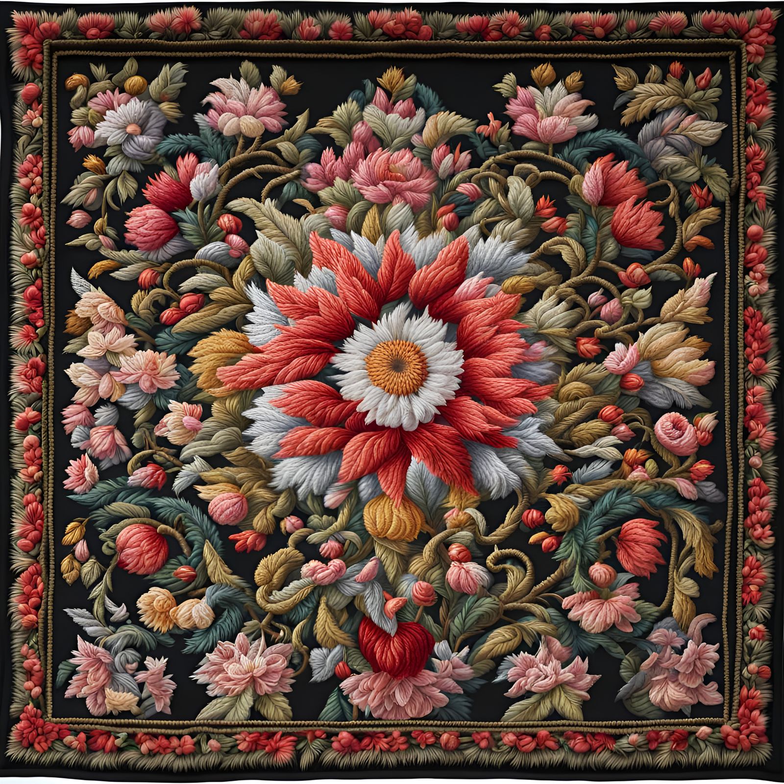 Embroidered tapestry hanging on the wall, detailed, intricate, 4k ...