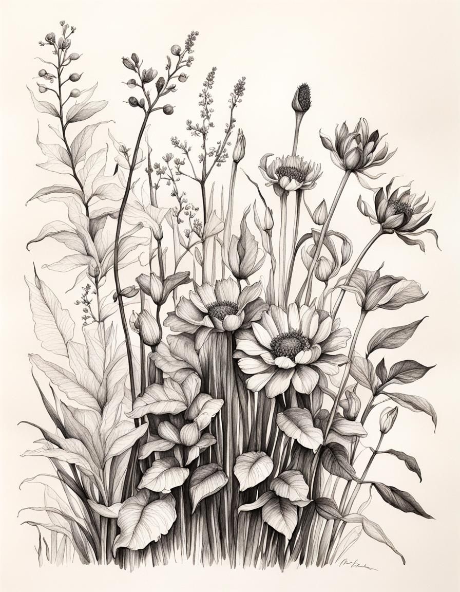 Botanical Ink Drawings - AI Generated Artwork - NightCafe Creator