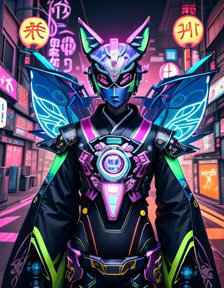 (masked robot magical fox with cyber protective mask, many demon ...