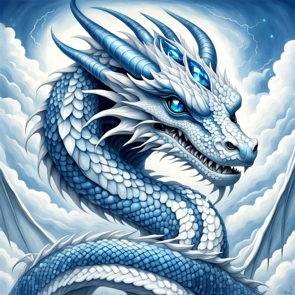 sky-blue and white dragon snake - AI Generated Artwork - NightCafe Creator