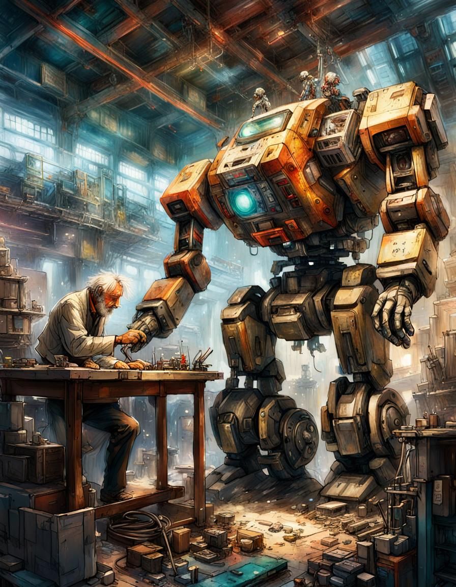 Repairing the old Mecha - AI Generated Artwork - NightCafe Creator