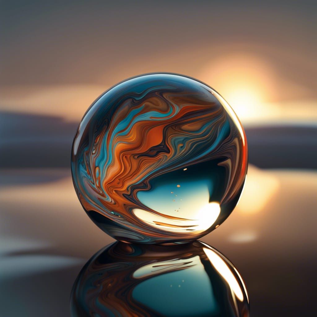 A simple marbled glass sphere. The light filters through the glass ...