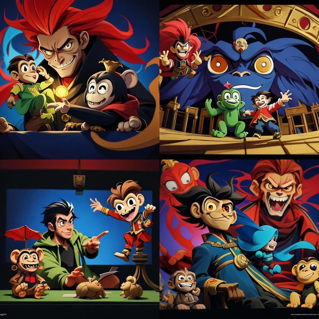 A puppet in the form of a monkey and a puppet in the form of a duke in ...