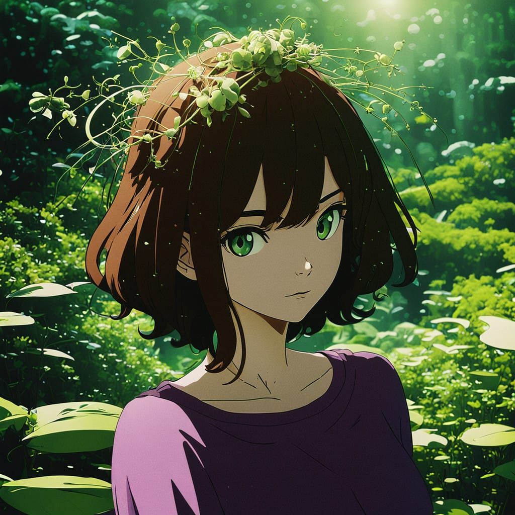 Forest grove - Anime Princess with Whimsical Hair Garden