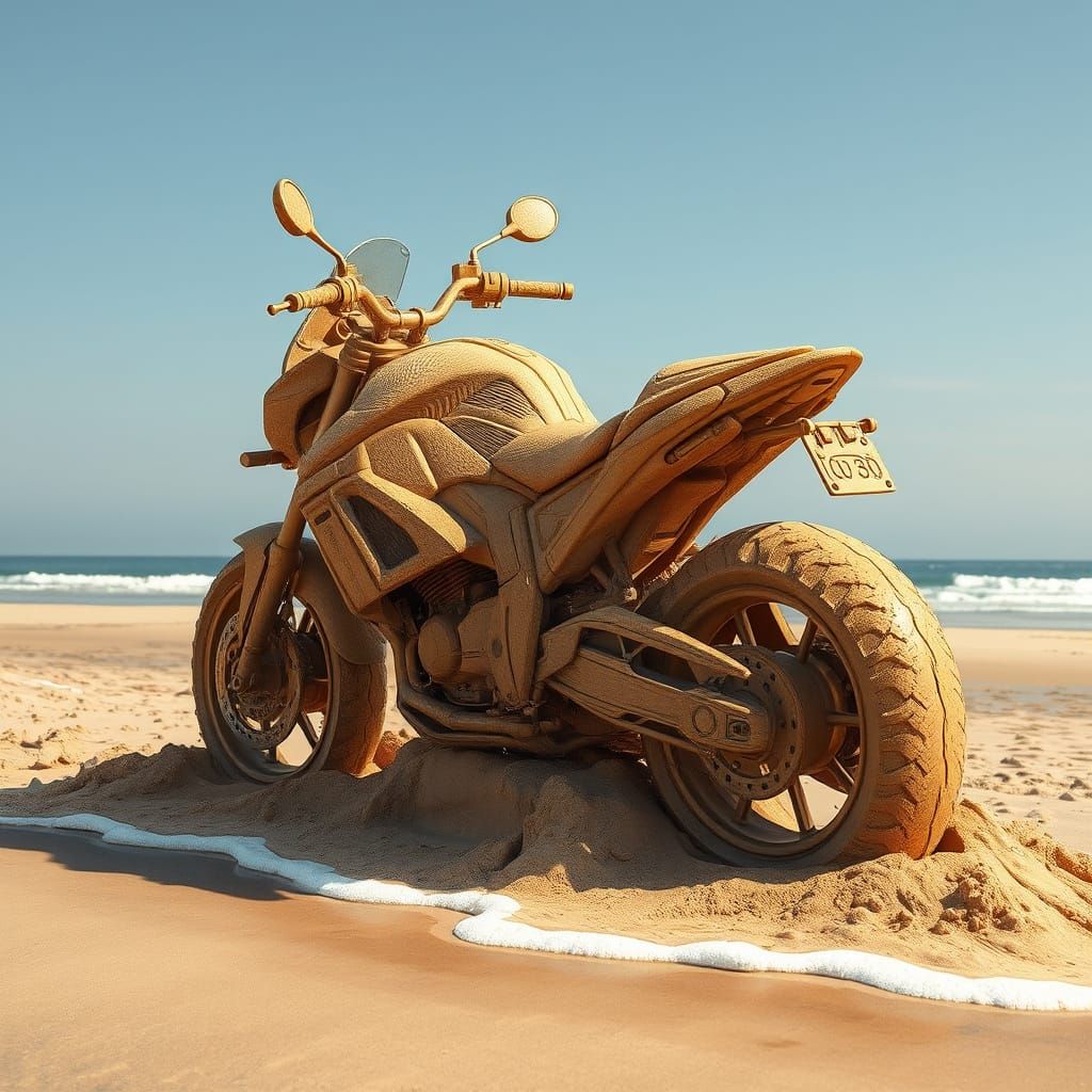 Surreal Beach Sand Motorcycle in Futuristic Detail - AI Art