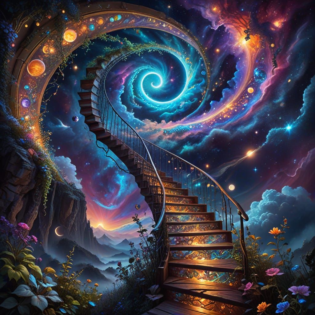 Dreamers Ascend to Celestial Realms in Vibrant Cos... - AI Art