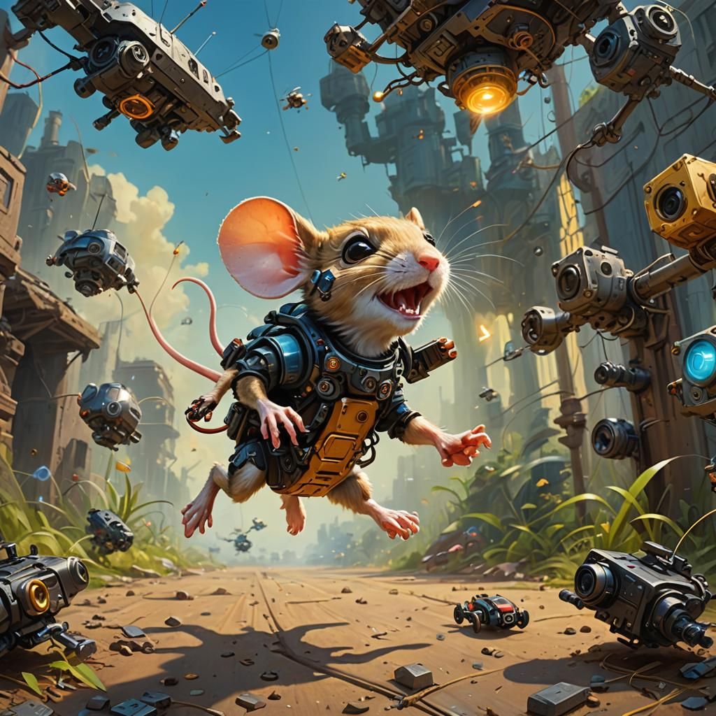 A cute cyborg mouse chasing a drone - AI Generated Artwork - NightCafe ...