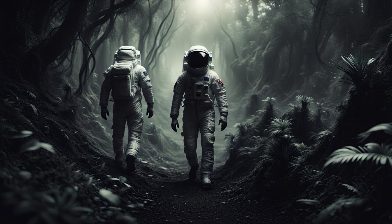 alien jungle, Eerie, glowing eyes, spooky, weird, haunted, astronaut ...