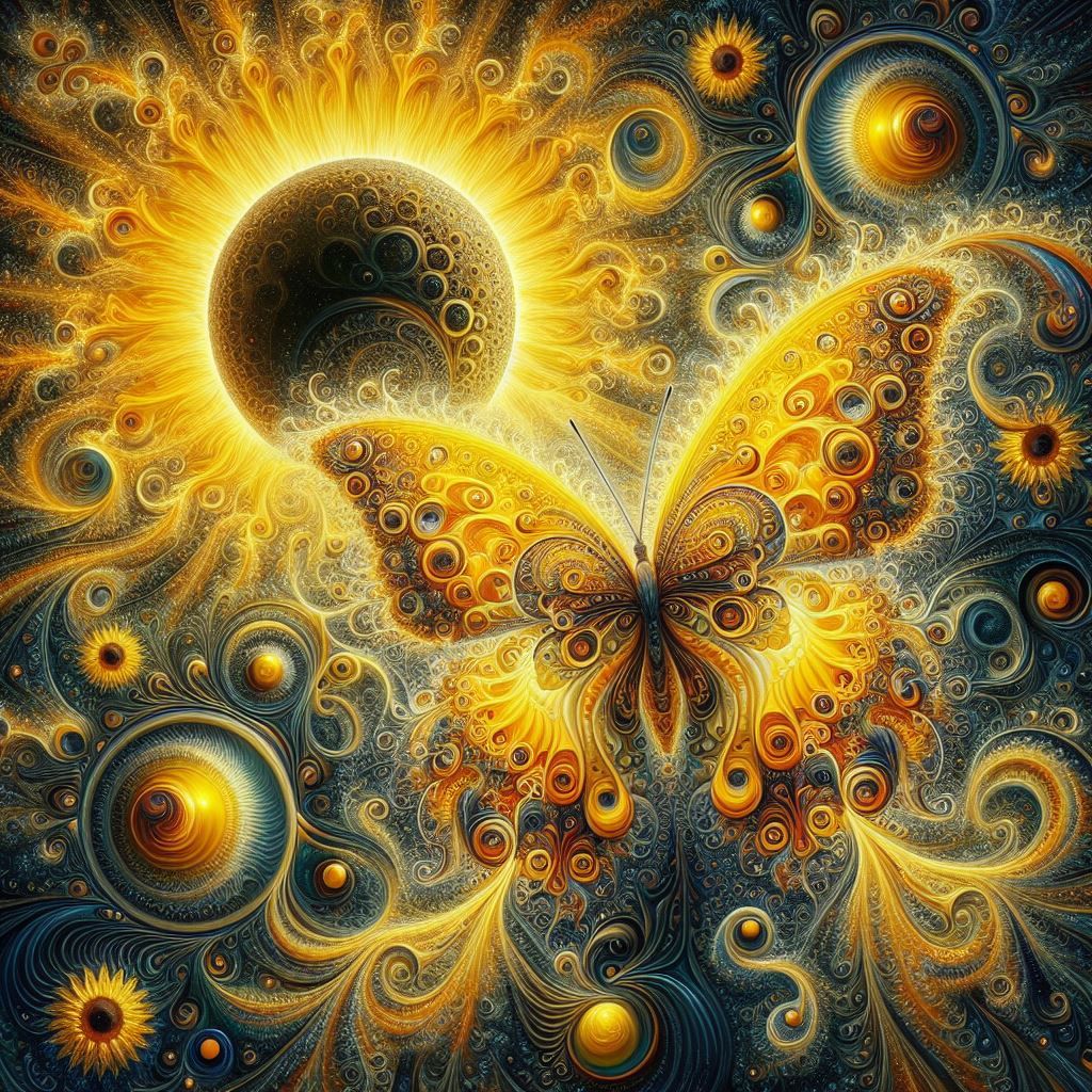 Yellow butterfly, Solar eclipse - AI Generated Artwork - NightCafe Creator