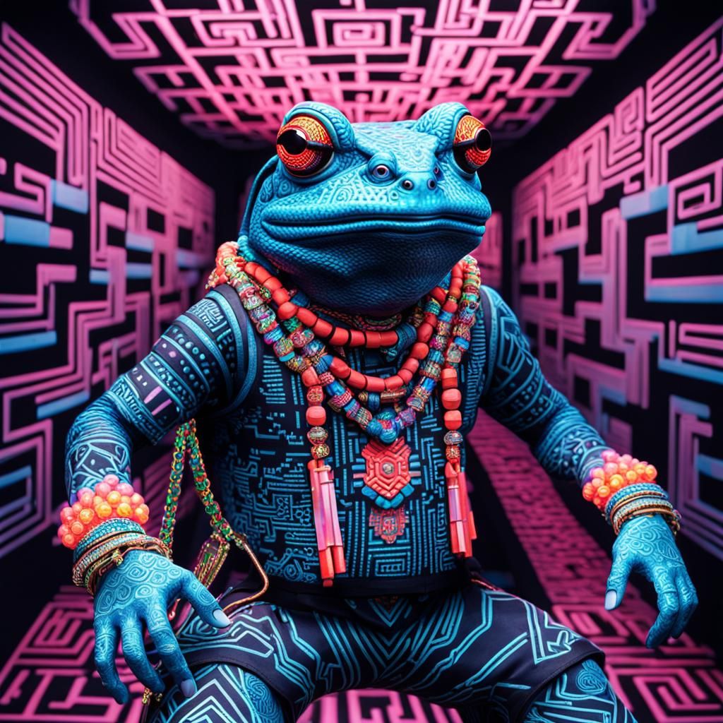 photorealistic fashion full-body portrait a toad made out of 3d optical ...