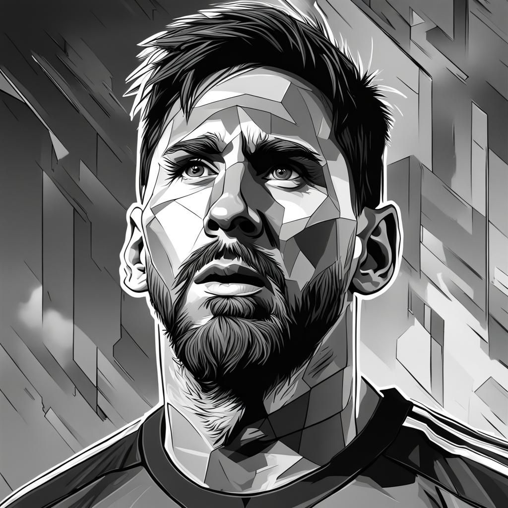 Give me a messi image with black and white outline and colour - AI ...