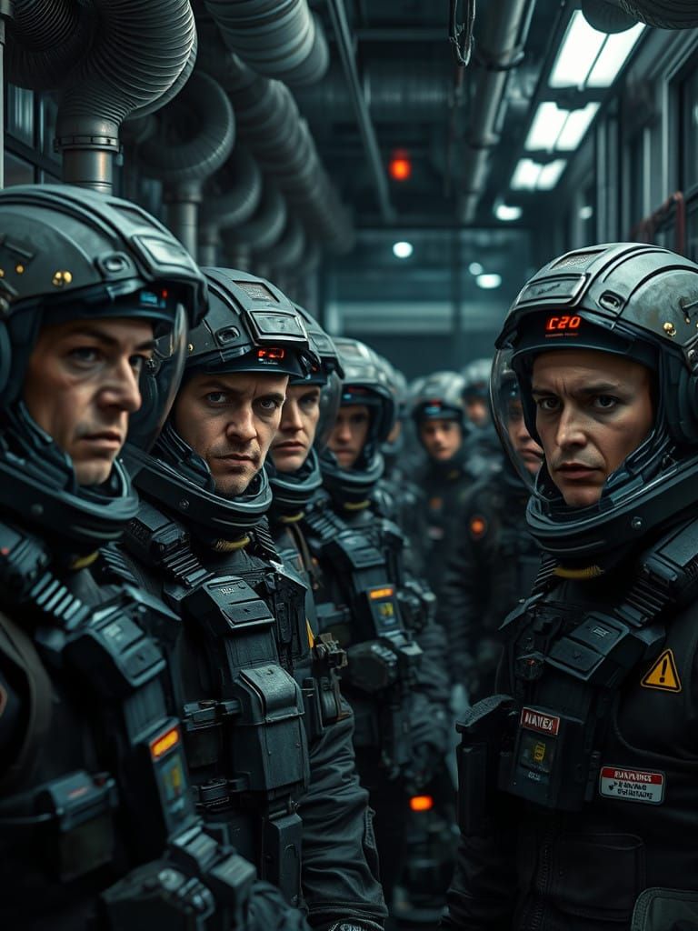 Miners (I) - Cyberpunk Miners in High-Tech Assembly Line