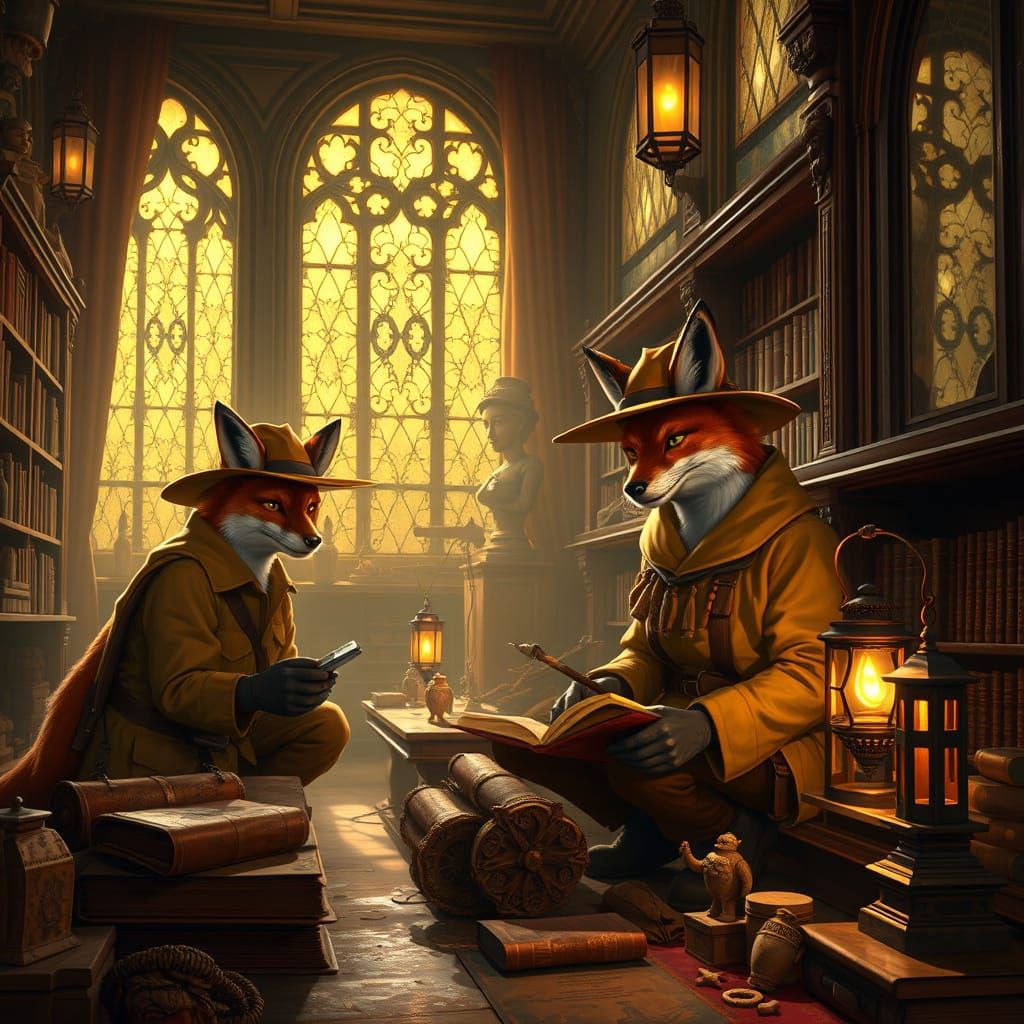 Anthropomorphic Foxes in 19th Century-Style Archae... - AI Art