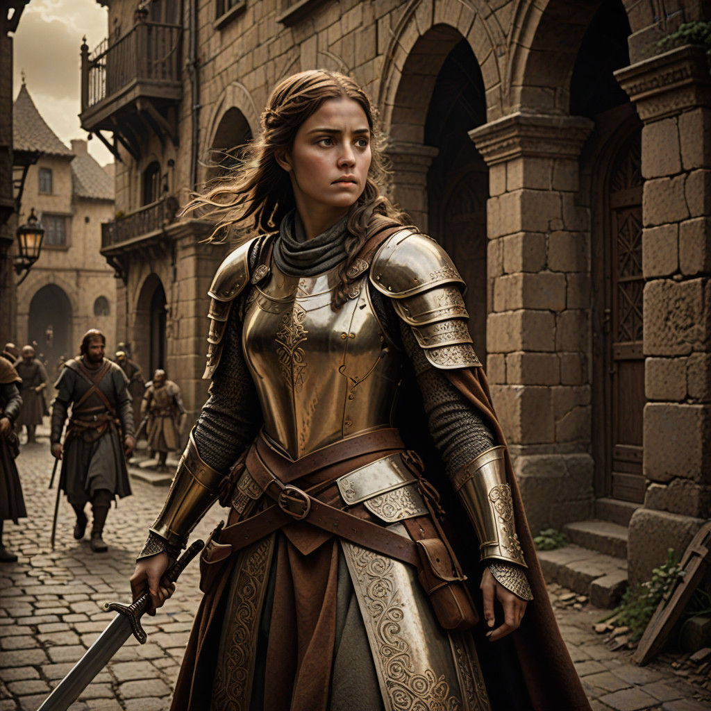 Medieval Warrior Maiden in Brilliant Armor - AI Art