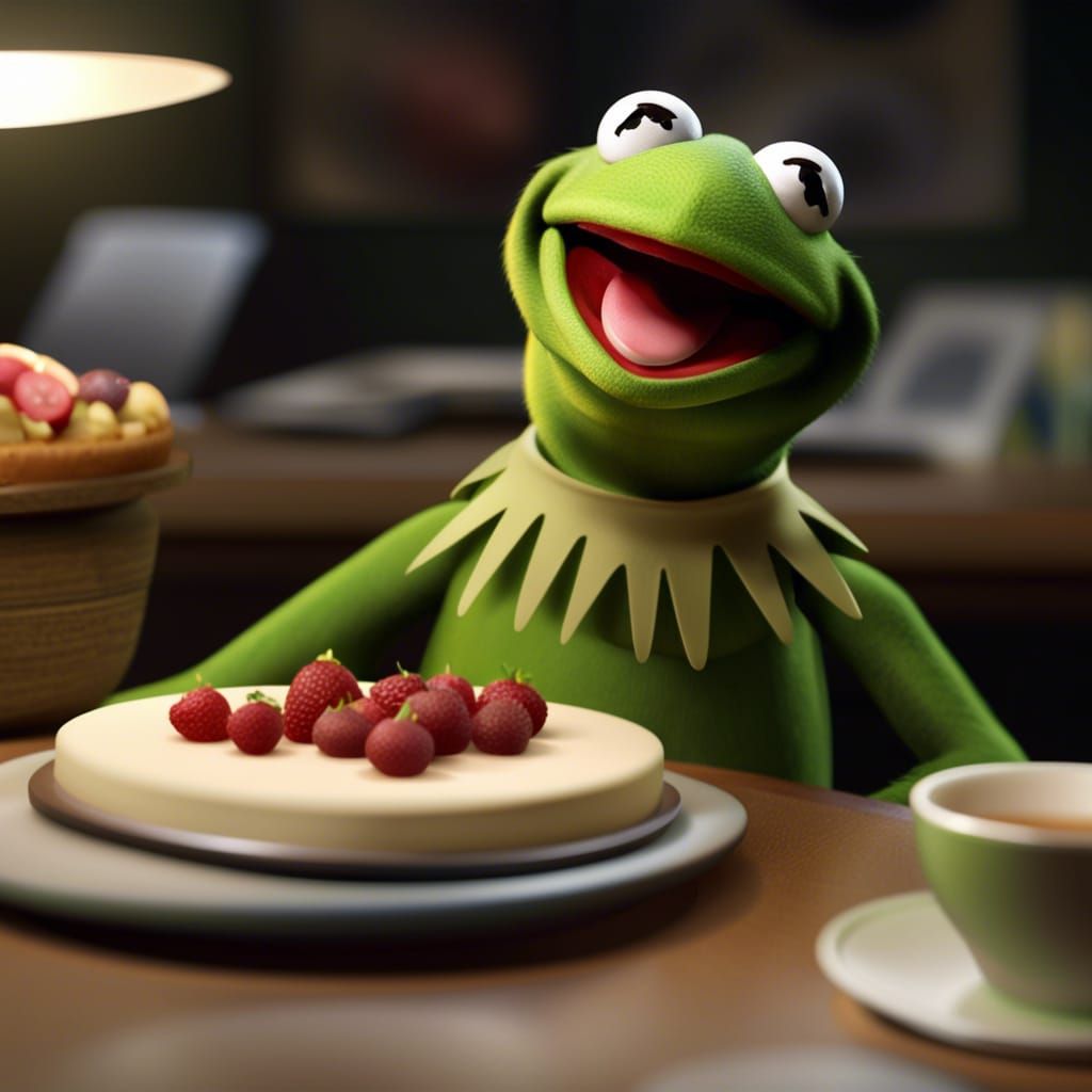 Kermit offering a cake to you. - AI Generated Artwork - NightCafe Creator