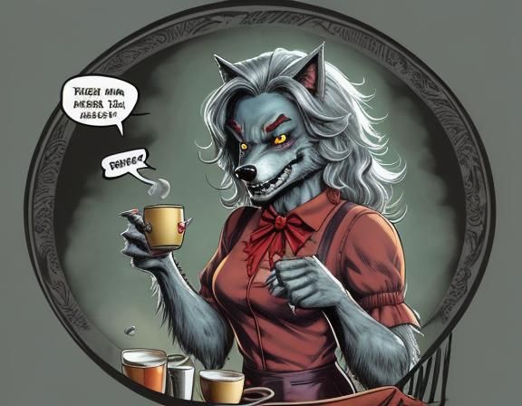 Adorable werewolf brewing tea, vintage spooky comic book art, Silver ...