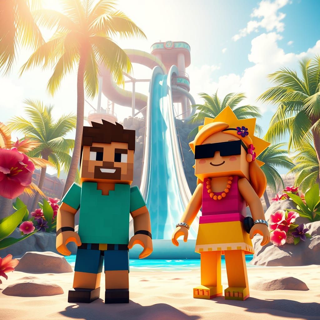 Minecraft Steve and Sunny characters on a summer adventure tropical ...