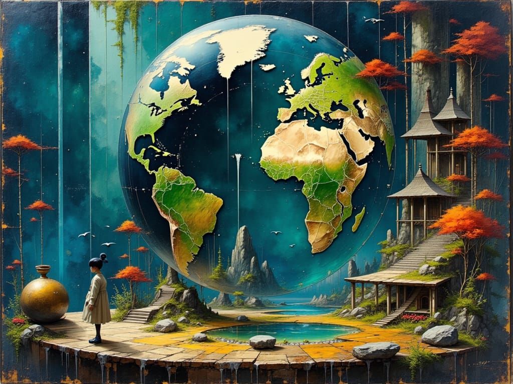 Steampunk Earth in a Bubble: Surreal Matte Paintin... - AI Art