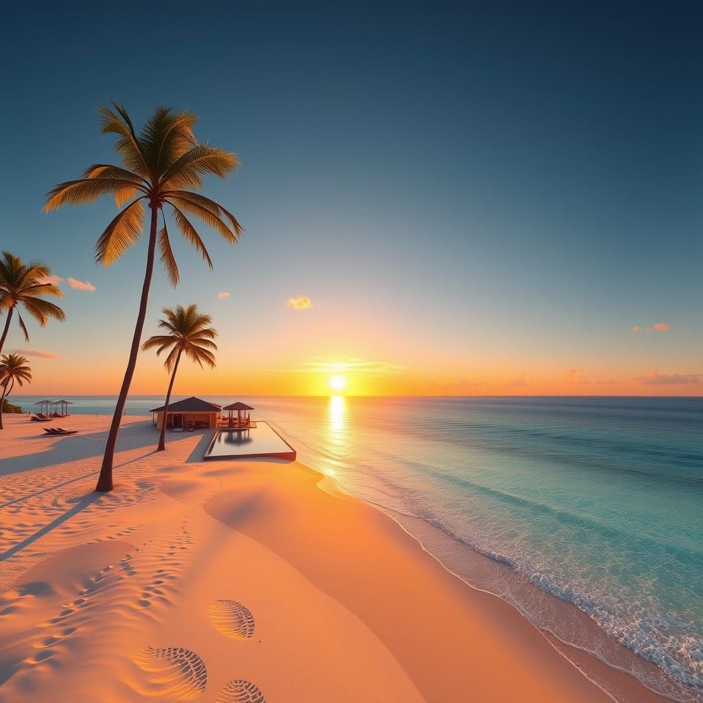 Surreal Luxury Beach Resort Panorama at Sunset - AI Art