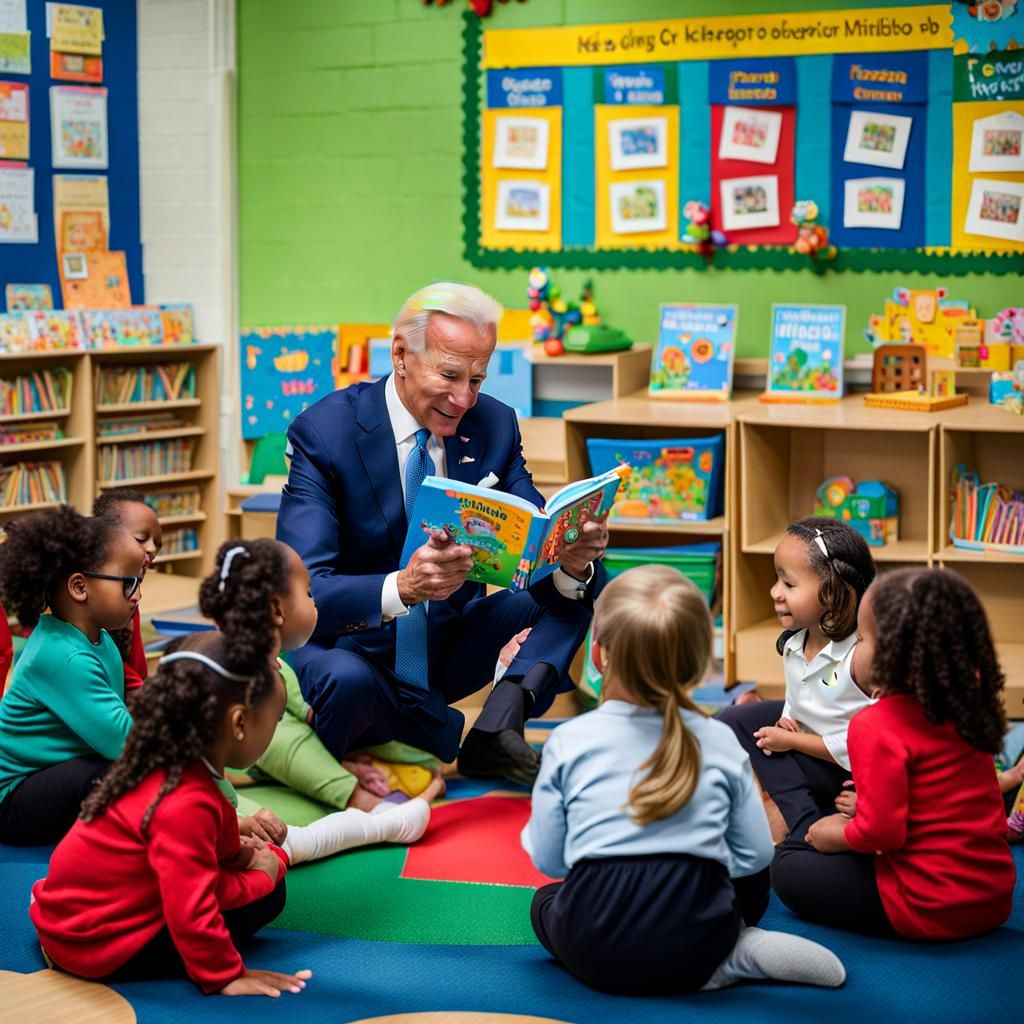 President Joe Biden reading a book to a kindergarten classroom - AI ...