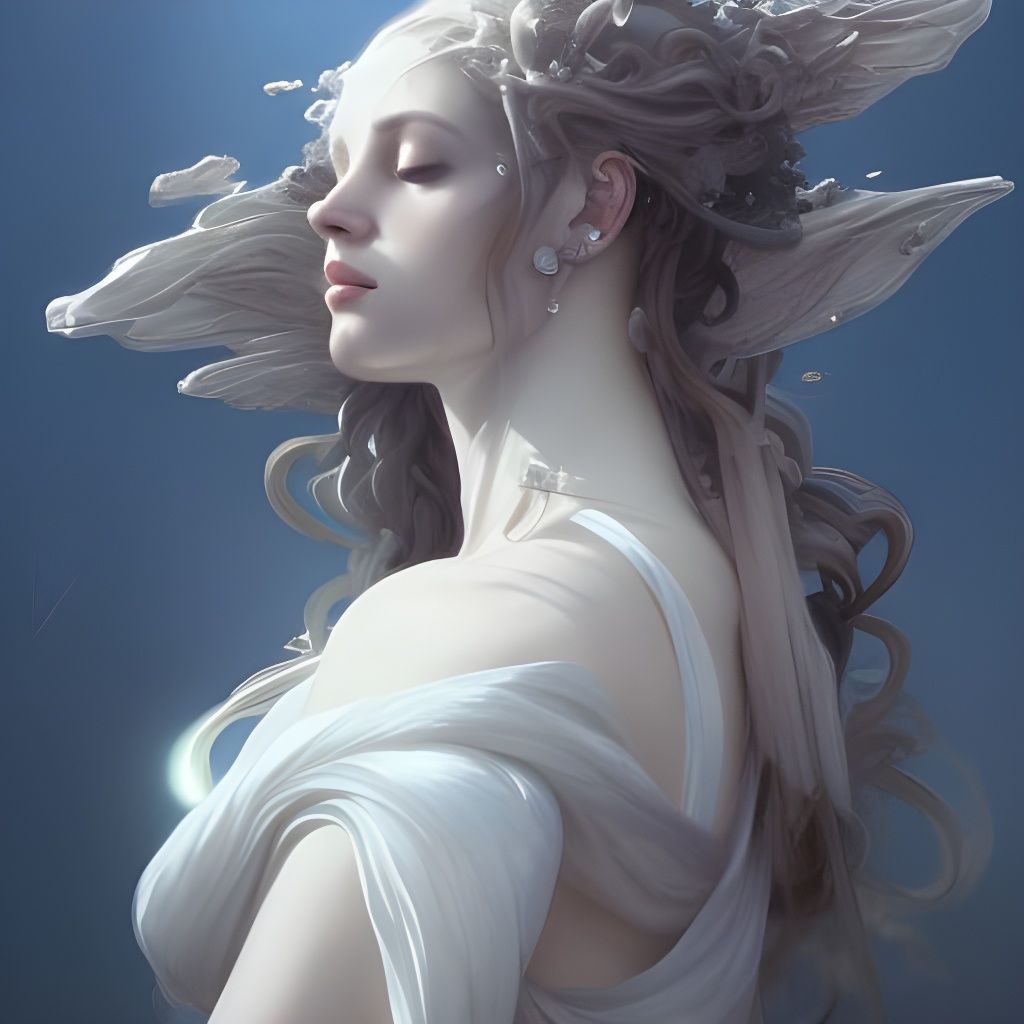 Ancient light goddess in a white light dress in sculpture design head ...