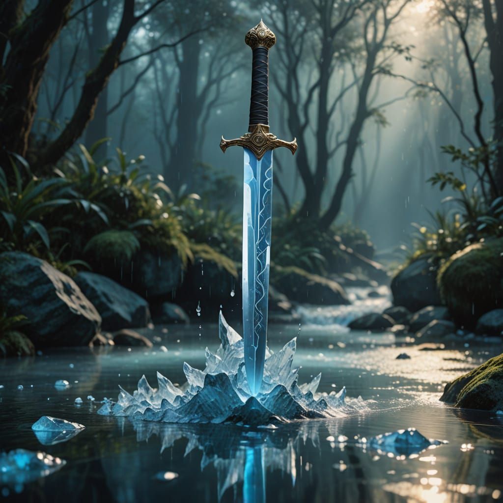 the true sword of the lake - Crystal Sword Suspended in Ethe...
