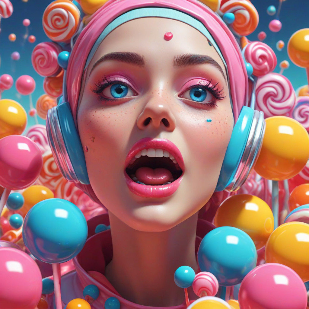 Scene from a scifi movie called "I must scream". Candy art style ...