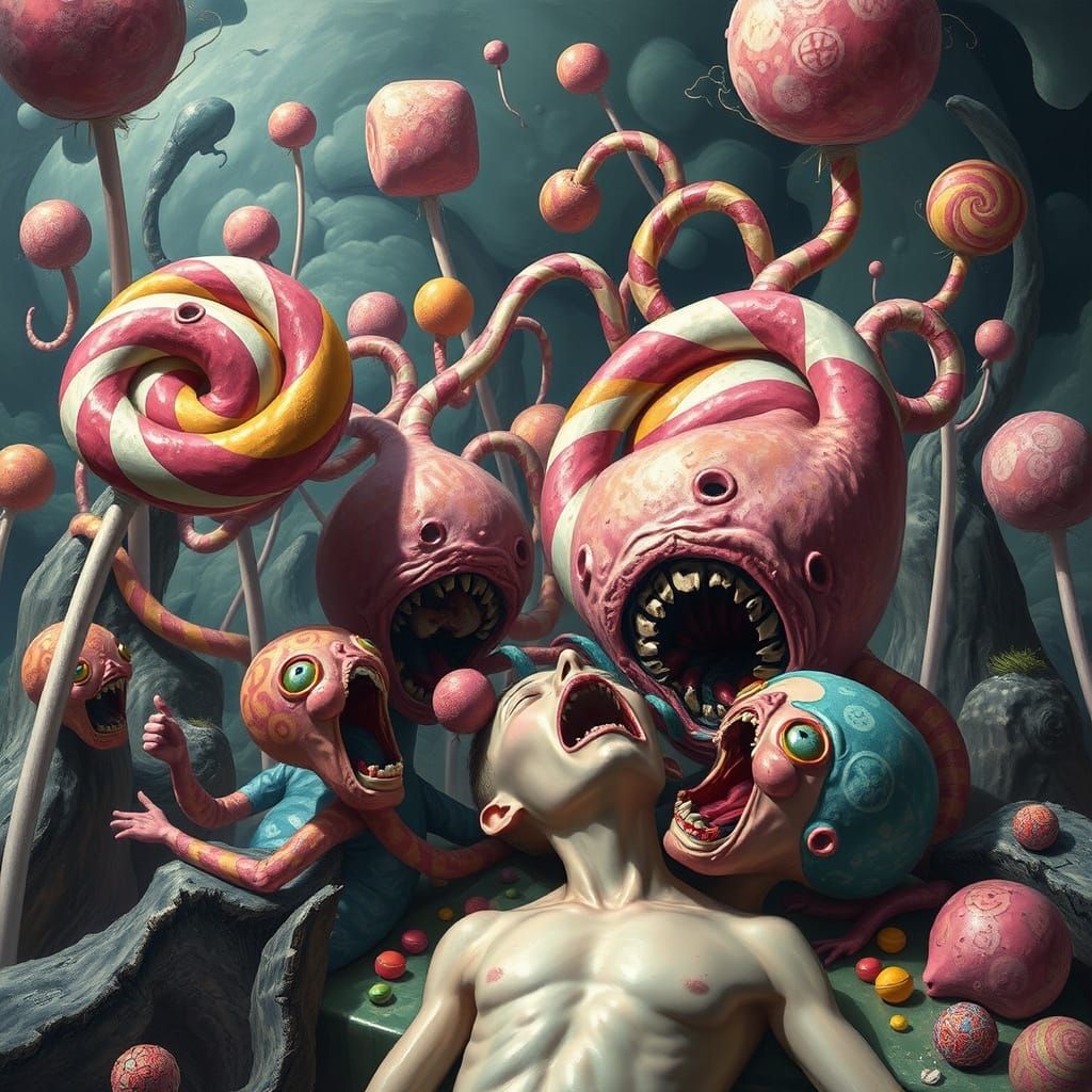 Candy Cane Takeover - Surreal Candy Creatures Devouring Peop...