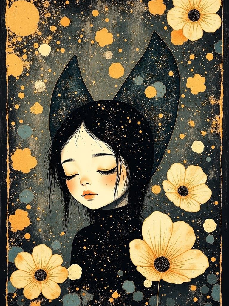 Night Pixie, Cat Variant - Enchanted Art Deco Pixie in Cotta...