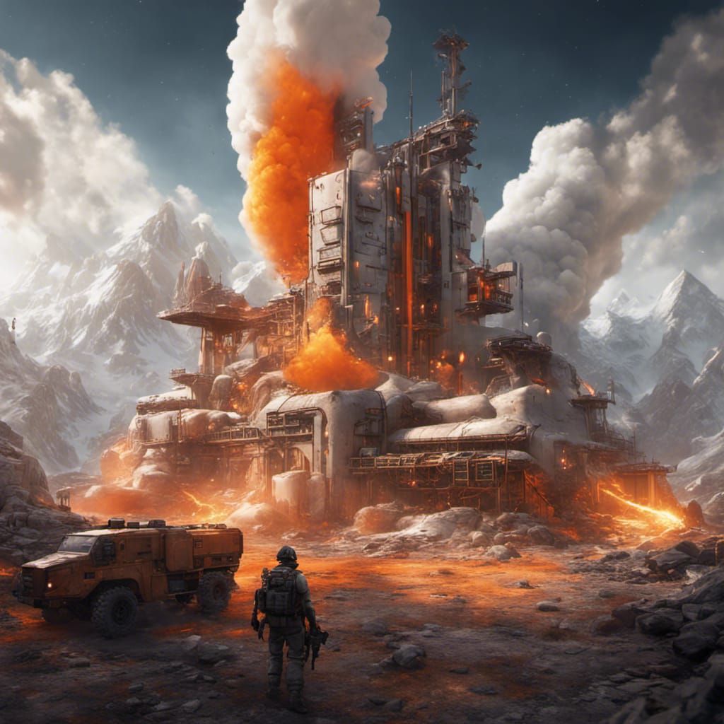 Army base camp, 8k resolution, explosives, fantasy concept art, dynamic ...