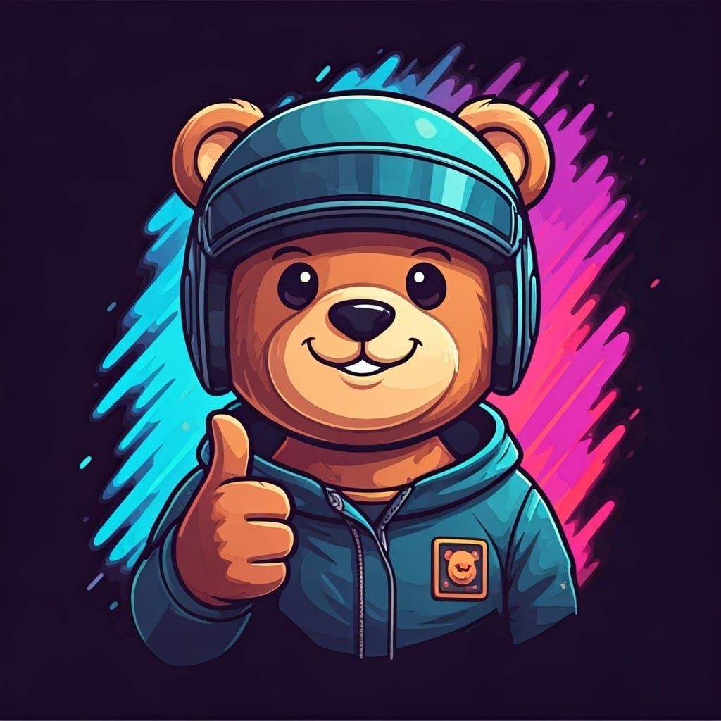 Neon Futuristic Bear Avatar in Splash Art Style - AI Art