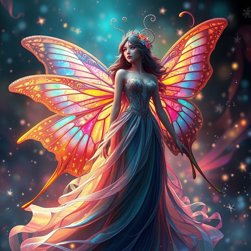 Ethereal Butterfly Goddess in Iridescent Epoxy Res... - AI Art