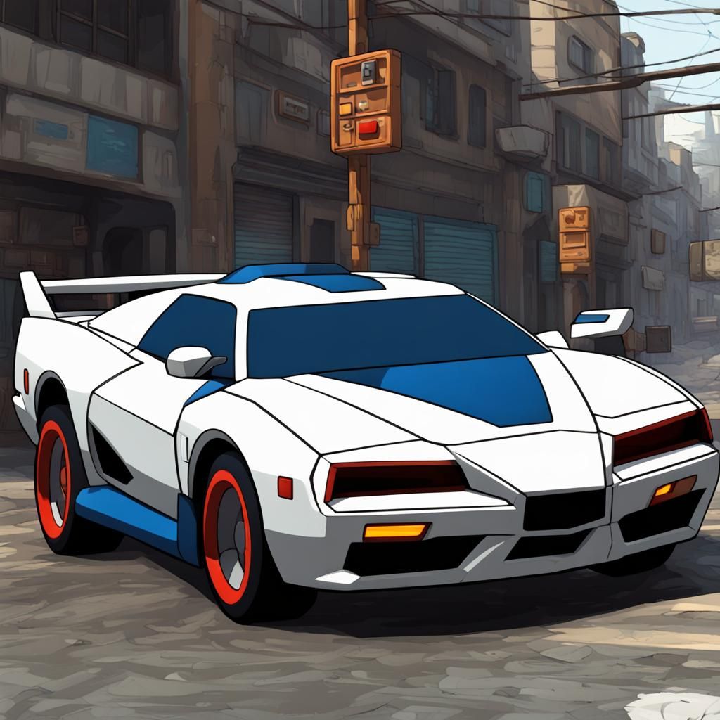 A car made in a "Megaman X" style, car is fully in view. - AI Generated ...