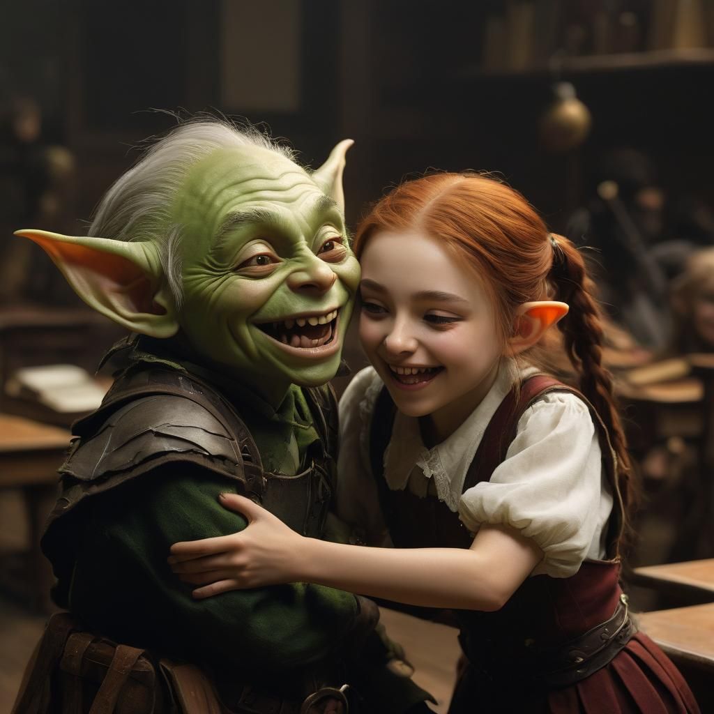 The goblin's first school friend - AI Generated Artwork - NightCafe Creator