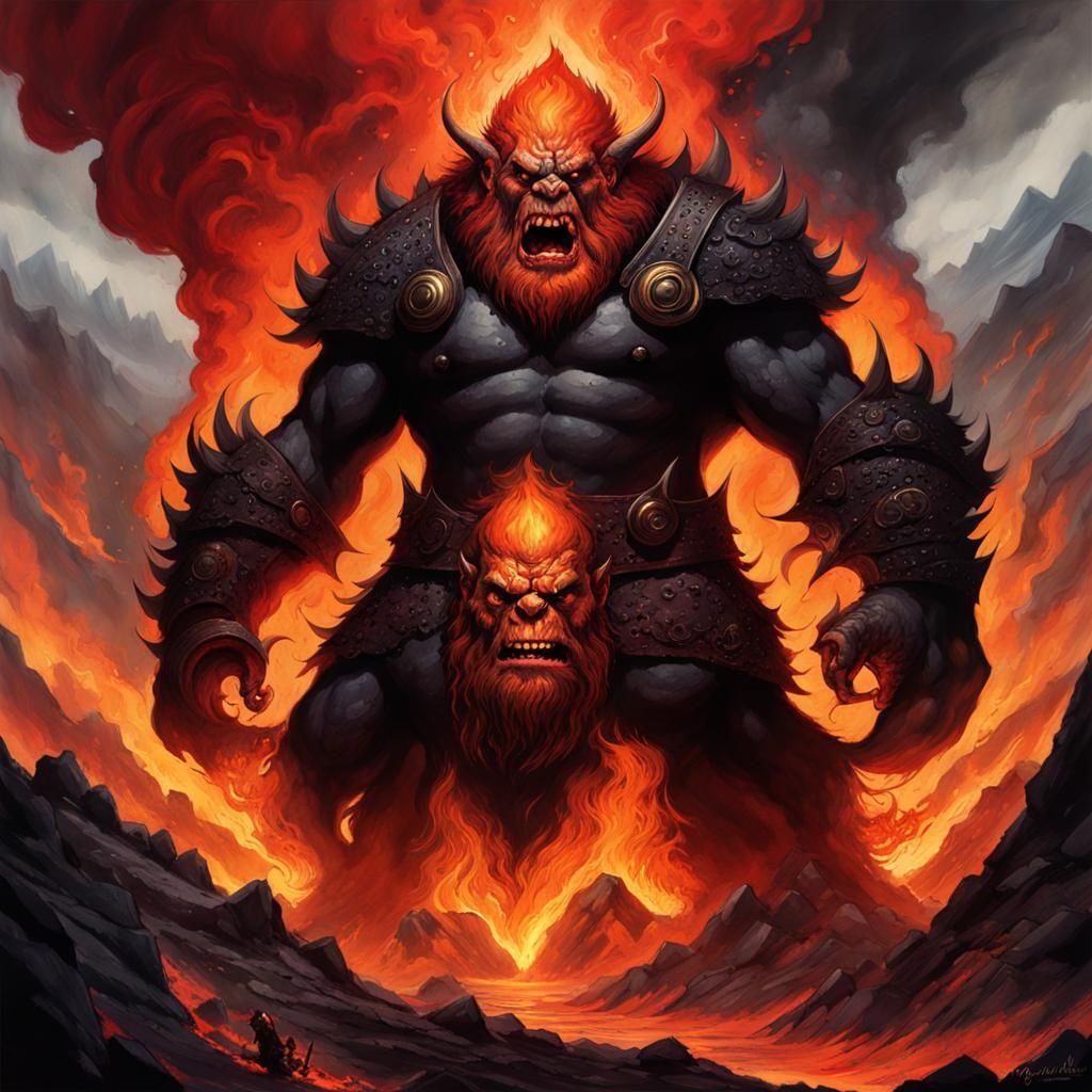Fire Giants wear the skulls of their conquered around their waist. - AI ...