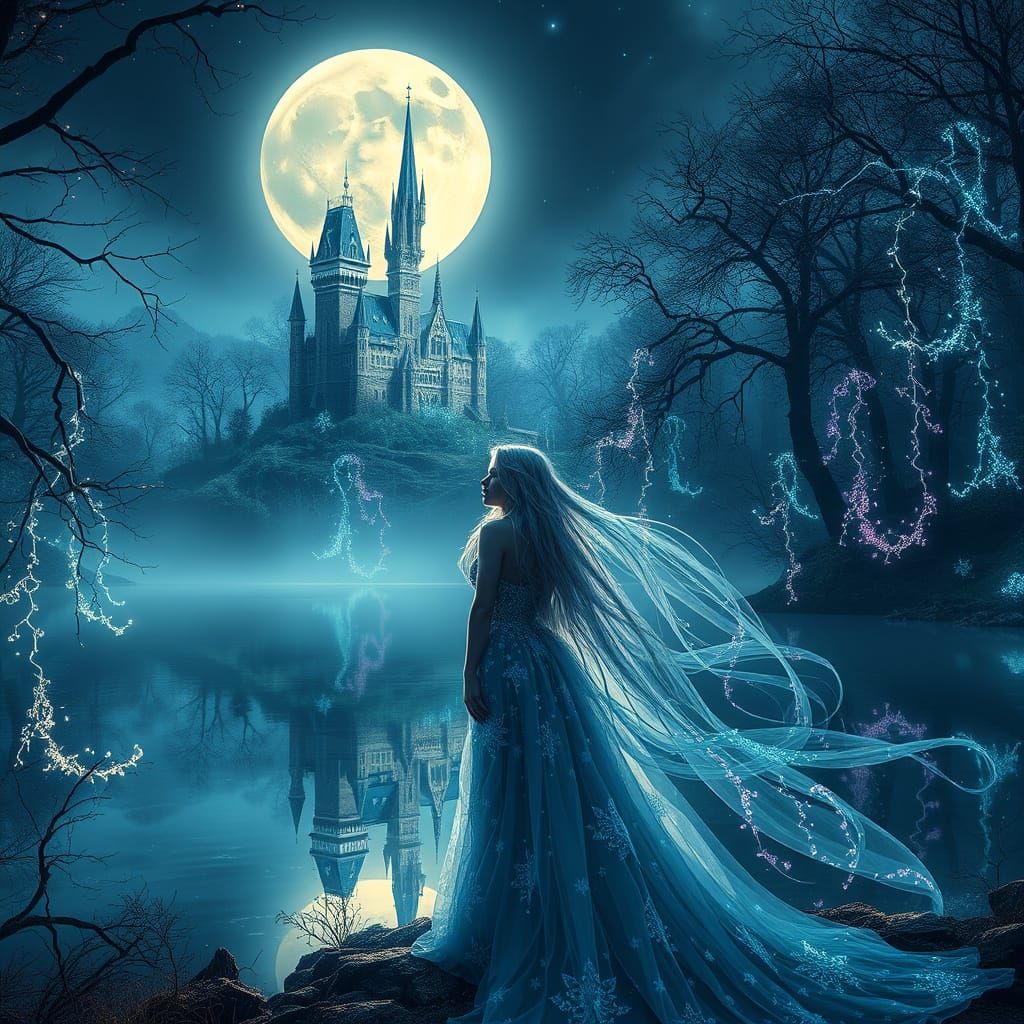 Under the Moon - Moonlit Maiden in an Enchanted Forest