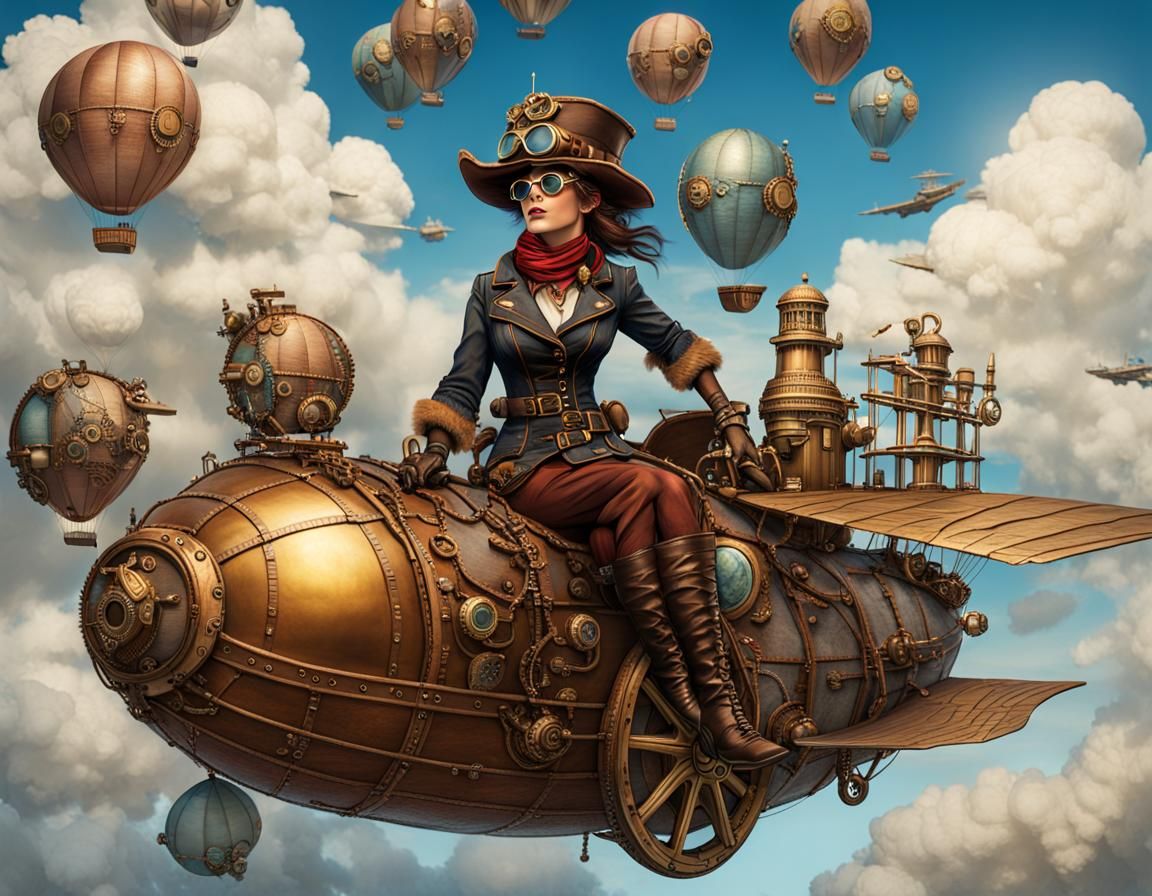 Goggles to the Galaxy: A Steampunk Captain Takes Fligh - AI Generated Artwork - NightCafe Creator
