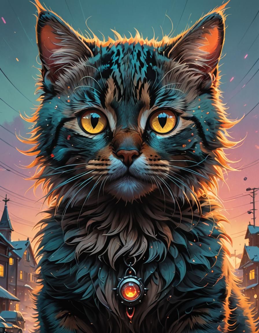 A stunning close-up illustration of a fierce kitten - AI Generated ...