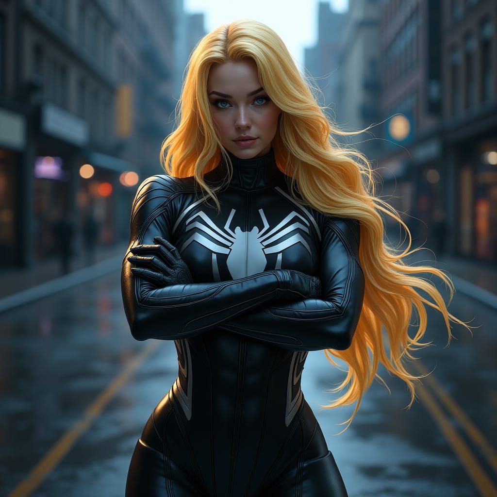 Hyperrealistic Black Canary in Shimmering Spider S... - AI Art