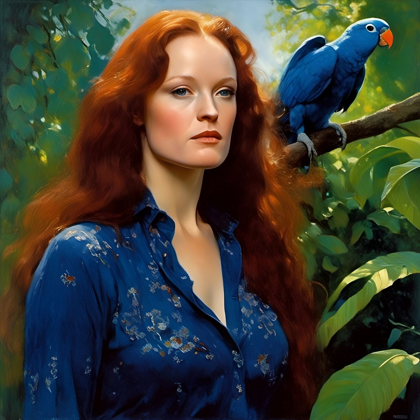 lovely alluring idealized Irish woman, very long auburn hair hanging ...