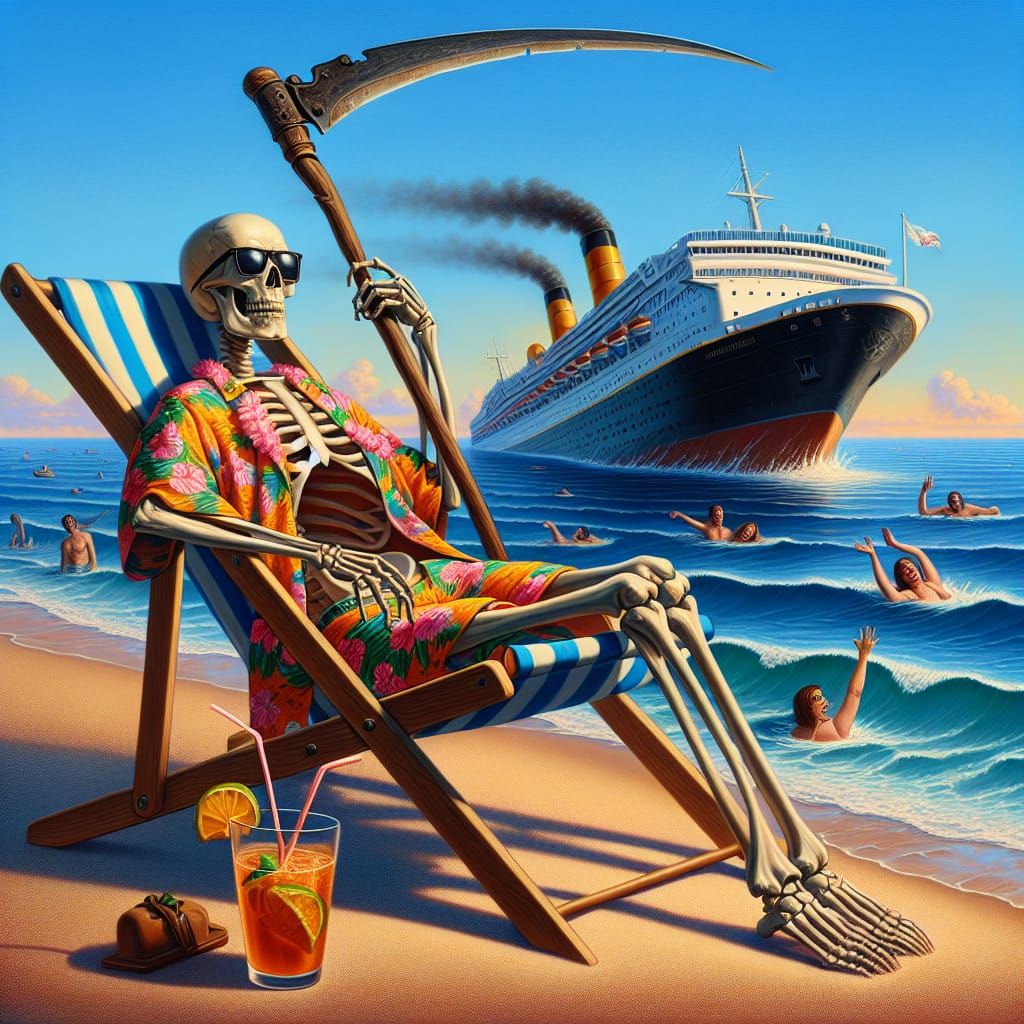 Grim Reaper vacation... - The day when nobody died - AI Generated ...